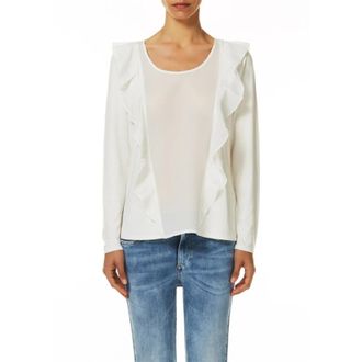 Liu Jo Lang&auml;rmeliges Oberteil mit R&uuml;schen - - Blouses & Shirts - Damen - Wei&szlig; - S