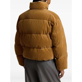 Ralph Lauren Womens Quilted Corduroy Coat Brown Cotton Puffer Jackets