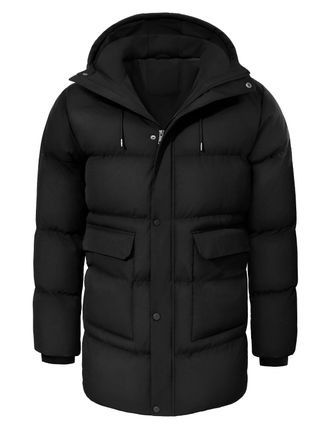 Heekpek Herren Winterjacke Outdoor Parka Jacken Lang M&auml;nner Warme Winddicht Wasserabweisend Puffer wintermantel mit Kapuze, Schwarz, XXL