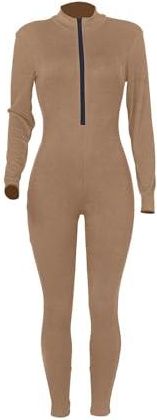 Generic Combinaison en velours pour femme - Tissu rayé - Fermeture éclair - Longue - Style décontracté - Grande taille - Combinaison plissée, kaki, XXL