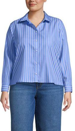 Lands End Kurze, b&uuml;gelfreie Hemdbluse, Damen, Gr&ouml;&szlig;e:48-50 plus, Blau, Baumwolle, by Lands End