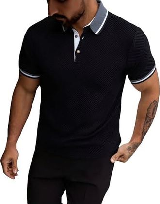 Generic Chemise basique boutonn&eacute;e pour homme, polo vintage d&eacute;contract&eacute;, l&eacute;ger et respirant, t-shirts dext&eacute;rieur, Noir, XXL
