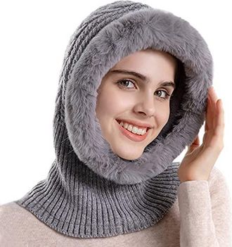 Generic Veste de bûcheron pour homme et femme - Bonnet chaud en laine - Écharpe intégrée - Joli bonnet doreille en tricot - Chapeau dhiver, C, Taille unique