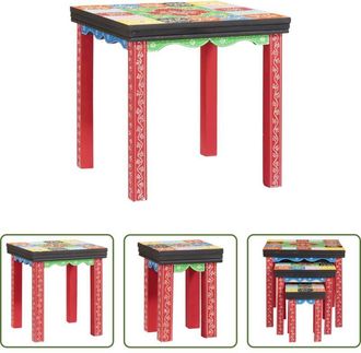 vidaXL vidaXL Design boh&eacute;mien - Table carr&eacute;e 3 pcs Multicolore