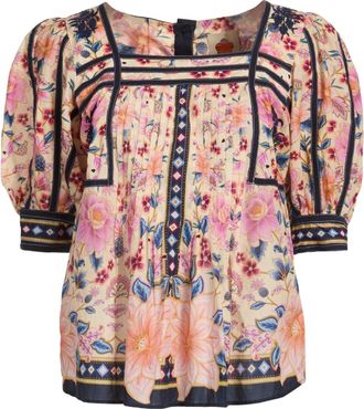 Farm Rio SUPERBLOOM TAPESTRY CREAM SQUARE NECKLINE BLOUSE