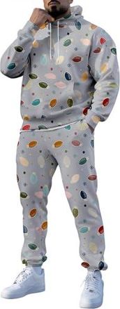 Generic Survêtement de Noël complet pour homme fantaisie imprimé de Noël 2 pièces pull à capuche à manches longues pantalon de survêtement chaud pour homme vê