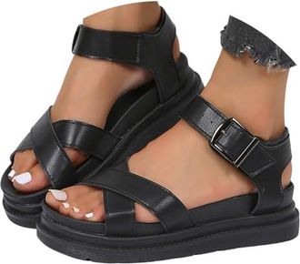 Generic Sandales d&eacute;t&eacute; tendance &agrave; plateforme pour femme - Bout ouvert - Sangle de cheville - Sandales &agrave; talons moyens - Sandales d&eacute;t&eacute; tendance pour la marche -