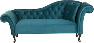 Beliani Chaiselongue Samt blau grün rechts gesteppt mit Kissen Chesterfield-Stil Lattes