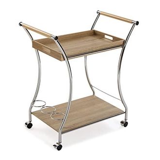 VERSA Chariot de Service Polyvalent en Finition Bois, Dimensions (H x L x l) 78,5 x 42 x 68,5 cm, Bois MDF, m&eacute;tal chrom&eacute;, Marron