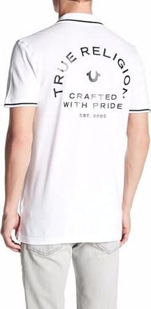 True Religion Crafted with Pride Polo, Blanc avec Passepoil Noir, XXL Homme