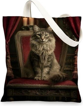 Generic Sacs fourre-tout en toile motif félin élégant, sacs de courses réutilisables, vintage, artistiques, légers et lavables, sacs en toile pour salle de sp