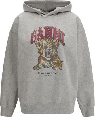 Ganni Femme, Sweatshirts et sweats &agrave; capuche, Gris, Taille: 42 FR SweaT-shirt ras du cou en coton