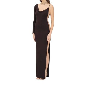 Elisabetta Franchi Femme, Robes, Brun, Taille: 42 FR Robe Maxi Asym&eacute;trique