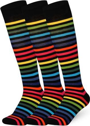 MySocks 3 Paare Unisex Kniestr&uuml;mpfe lange Socken Streifen neu Dunkler Regenbogen d&uuml;nn