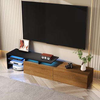 Merax TV-Schrank 170x33x33,5 cm, Glasb&ouml;den und 16-Farbiger LED-Beleuchtung, modernes Lowboard mit viel Stauraum f&uuml;r TV, Unterhaltungselektronik, B&uuml;cher und 