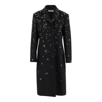 Jil Sander Femme, Manteaux, Noir, Taille: 42 FR Manteau en Laine avec Embellissements