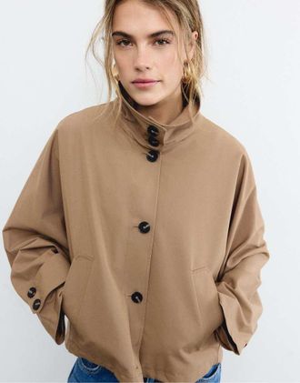 Stradivarius Trench-coat oversize court &agrave; capuche - Beige-Neutre