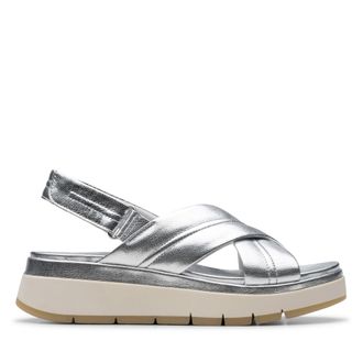 Clarks Damen Tuscan Cross Sandale, Silver Leather, 35.5 EU