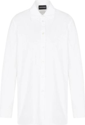 Emporio Armani Femme, Blouses et Chemises, Blanc, Taille: 36 FR Chemise en coton bross&eacute; avec ourlet fa&ccedil;onn&eacute;