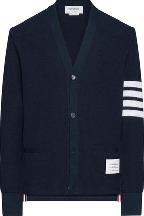 Thom Browne Homme, Pulls, Bleu, Taille: XL V-Neck Cardigan