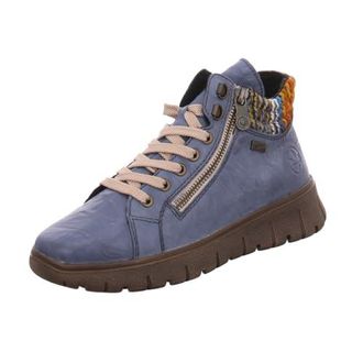 Rieker Bottines en cuir bleues &agrave; talon plat avec des lacets plats et 2 zips - Taille numeric_36