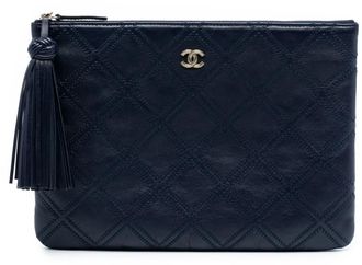 Chanel Clutches - Medium Quilted Lambskin Double Stitch Tassel O Cas - Gr. unisize - in Blau - f&uuml;r Damen
