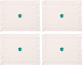 Benetton Benetton Set mit 4 Tischsets, 45 x 35 cm, 180 g/m², Baumwolle, cremefarben, mit grünem Apfel