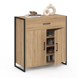 IDMarket Armoire &agrave; Chaussures 12 Paires Luis 2 Portes avec tiroir Design Industriel