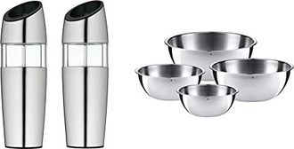 WMF Elektrische Kippm&uuml;hle Set 2-teilig, 20 cm, Salz und Pfefferm&uuml;hle & Sch&uuml;ssel-Set Gourmet f&uuml;r die K&uuml;che 4-teilig Edelstahl Cromargan Multifunktional als