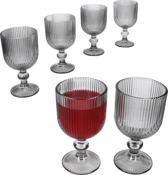 MamboCat Agata 6er Set Wei&szlig;weingl&auml;ser grau I 240 ml I mit feinem Linien-Relief I stilvolle & stabile Gl&auml;ser f&uuml;r Rot- & Wei&szlig;wein, Wasser, Saft & mehr I f&uuml;r Feie