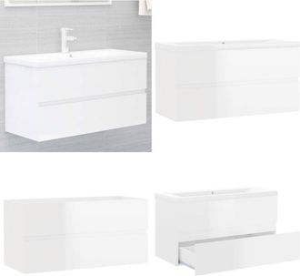 vidaXL Armoire dévier avec lavabo intégré Blanc brillant - Meuble De Salle De Bain - Meubles De Salle De Bain - Lavabo Intégré - Armoire Dévier - Évier