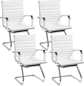 Yaheetech Besucherstuhl Konferenzstühle freischwinger stühle mit armlehne Bürostühle Esszimmerstuhl 4 Stück für Konferenz-Raum/Wartezimmer/Büro/Esszimmer Weiß