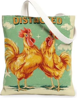 Generic Sacs fourre-tout vintage en toile avec motif animal artistique, sacs d&eacute;picerie r&eacute;utilisables, sacs d&eacute;t&eacute; rustiques, l&eacute;gers et lavables, beige, 13x15 In