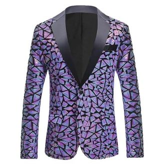 Generic Veste en velours pour homme avec motif mosa&iuml;que &agrave; paillettes - Veste de costume &agrave; paillettes avec col ch&acirc;le pour chanteur de sc&egrave;ne Showmaster - Blazer
