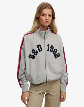 Superdry haut de surv&ecirc;tement ample zipp&eacute; avec appliqu&eacute; Athletic essentials en gris chin&eacute;