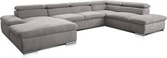 Cavadore Cavadore Wohnlandschaft Alkatraz im modernen Design / U-Form mit Longchair links und Ottomane rechts / Inkl. Kopfteilverstellung / 350 x 73 x 226 / He