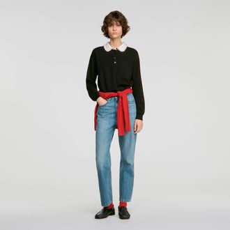Sandro Pullover mit Polokragen und Perlen