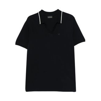 Emporio Armani V-Ausschnitt Piqu&eacute; Poloshirt - - Tops - Herren - Blau - XL