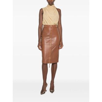 Elisabetta Franchi High-Waisted Leather Pencil Skirt - Brown