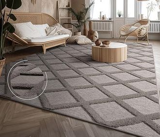 Paco Home Tapis Salon Chambre Adulte Poils Ras Motif Boho Motif Scandinave 3D Moderne, Dimension:230x340 cm, Couleur:Anthracite
