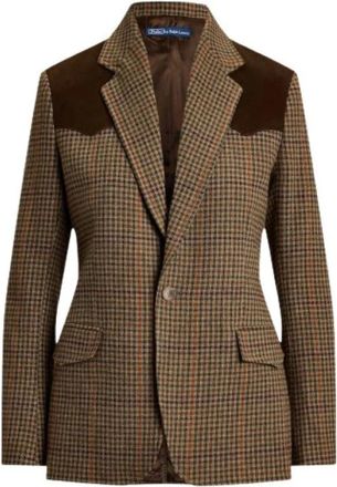 Polo Ralph Lauren Femme, Vestes, Multicolore, Taille: 32 FR Blazer en tweed avec empi&egrave;cements en daim