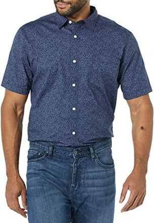 Amazon Essentials Chemise en Popeline à Manches Courtes Coupe Ajustée Homme, Bleu Marine Fleuri, XXL