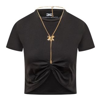 Elisabetta Franchi Femme, Tops, Noir, Taille: 40 FR T-shirt en jersey avec collier