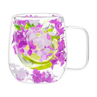 Generico Doppelwandige Kaffeetasse - Doppelglas-Kaffeetassen | Thermo-Tassen mit Trockenblumen | transparenter Thermobecher | doppelwandige isolierte Teetassen
