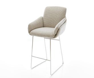 DELIFE Barstuhl Luan-Flex Webstoff Soft Beige Kufengestell Edelstahl Silberfarben, Barst&uuml;hle