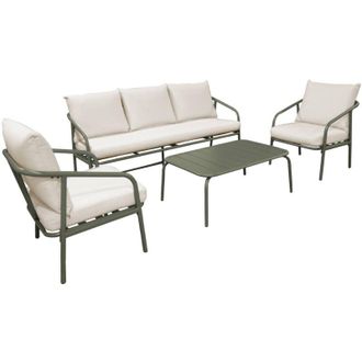 Sweeek Salon de jardin MESSINA en acier. 5 places Kaki / Beige