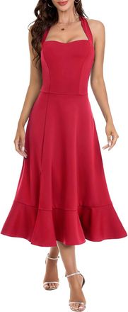 Dresstells Cocktailkleid Damen Elegant Brautkleid Standesamt Confirmationskleider Festliche Ballkleid Kleid Hochzeitsgast Rot XL