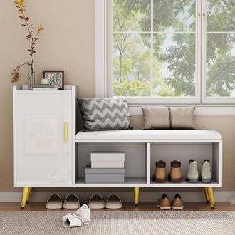 Generic Schuhschrank Hochglanz t&uuml;r mit gepolstertem Sitz mehrst&ouml;ckige Ablage Schuhwechselbank f&uuml;r Wohnzimmer Eingangsbereich Flur Schlafzimmer Gardero Sideboa