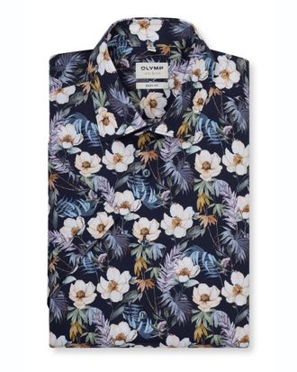 Olymp Level Five, Body Fit, Kurzarmhemd mit floralem Print in