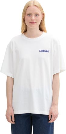Tom Tailor Damen 1043078 Basic Oversized T-Shirt mit Rückenprint, 20000-White, M